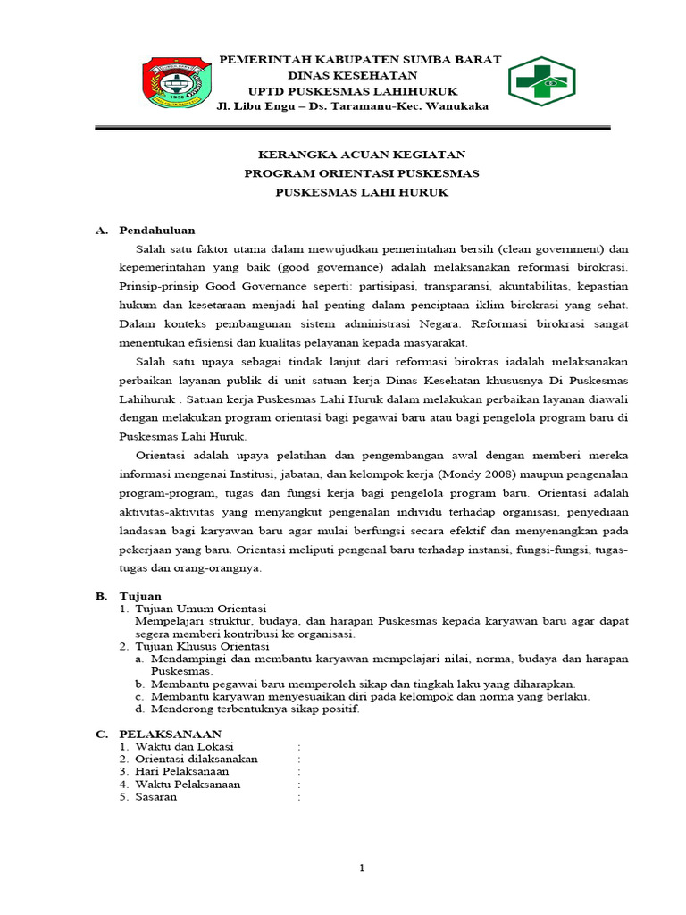 Kak-Program-Orientasi-Puskesmas | PDF