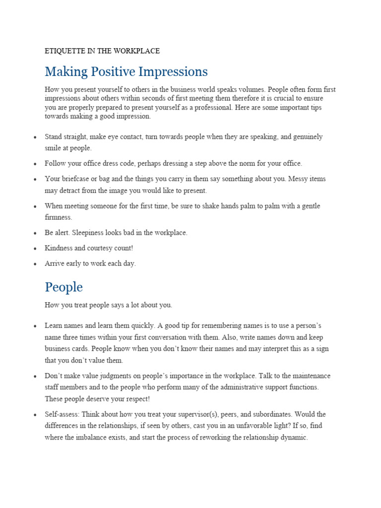 Workplace Etiquette Tips for Professionals | PDF | Etiquette ...