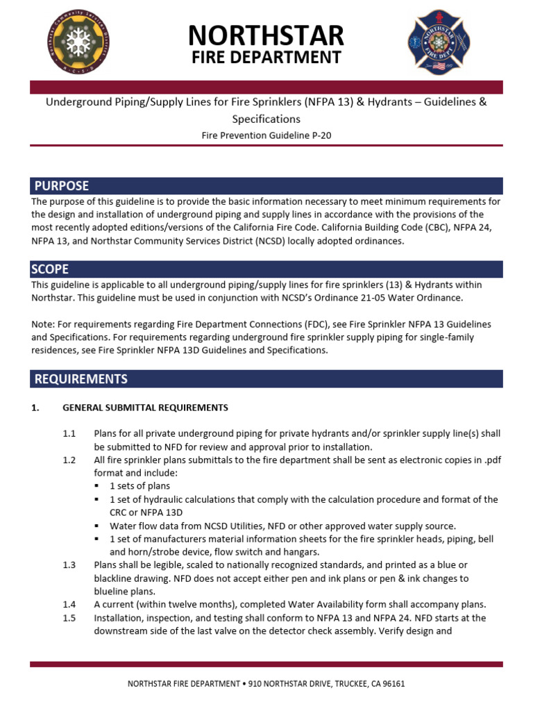 P20 - Underground Piping - Supply Lines For Fire Sprinklers NFPA 13 ...