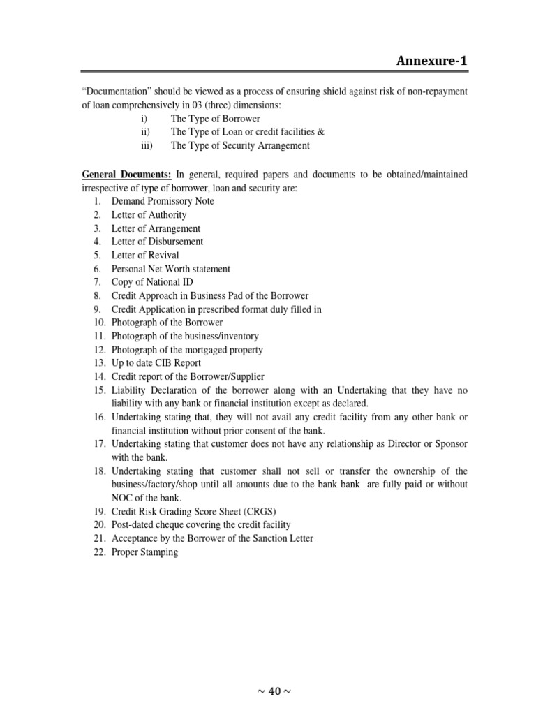 Checklist of Documentation - BB | PDF | Loans | Mortgage Loan