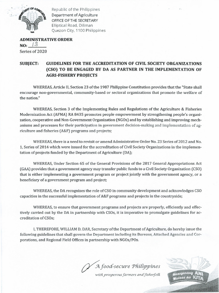 Guidelines For The Accreditation of CSO To Be Engaged by DA As Partner in The Implementation of ...