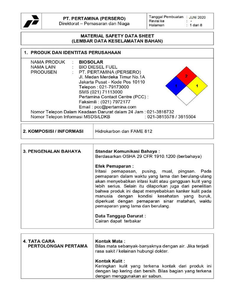 MSDS B3 (Untuk Solar) | PDF