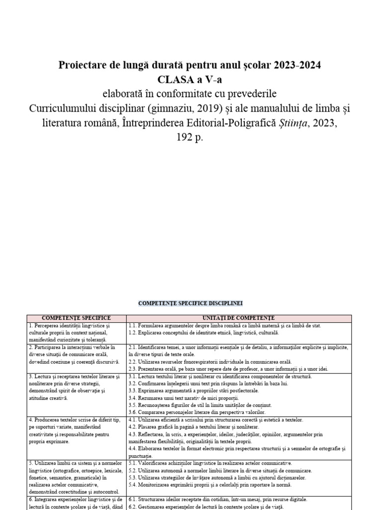 PLD 2023-2024 Clasa 5 | PDF