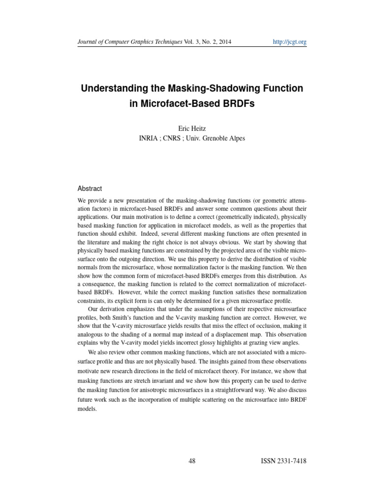 Understanding The Masking Shadowing Function In Microfacet Based Brdfs Pdf Function