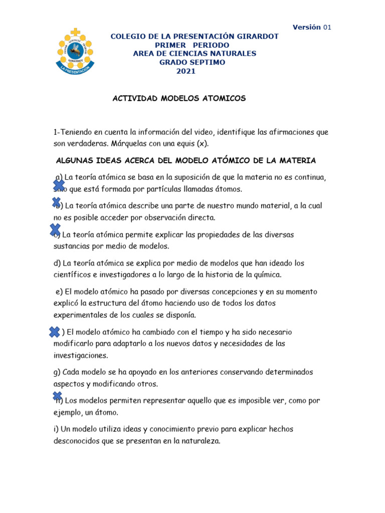 Actividad Modelos Atomicos 7 | PDF | Núcleo atómico | Átomos