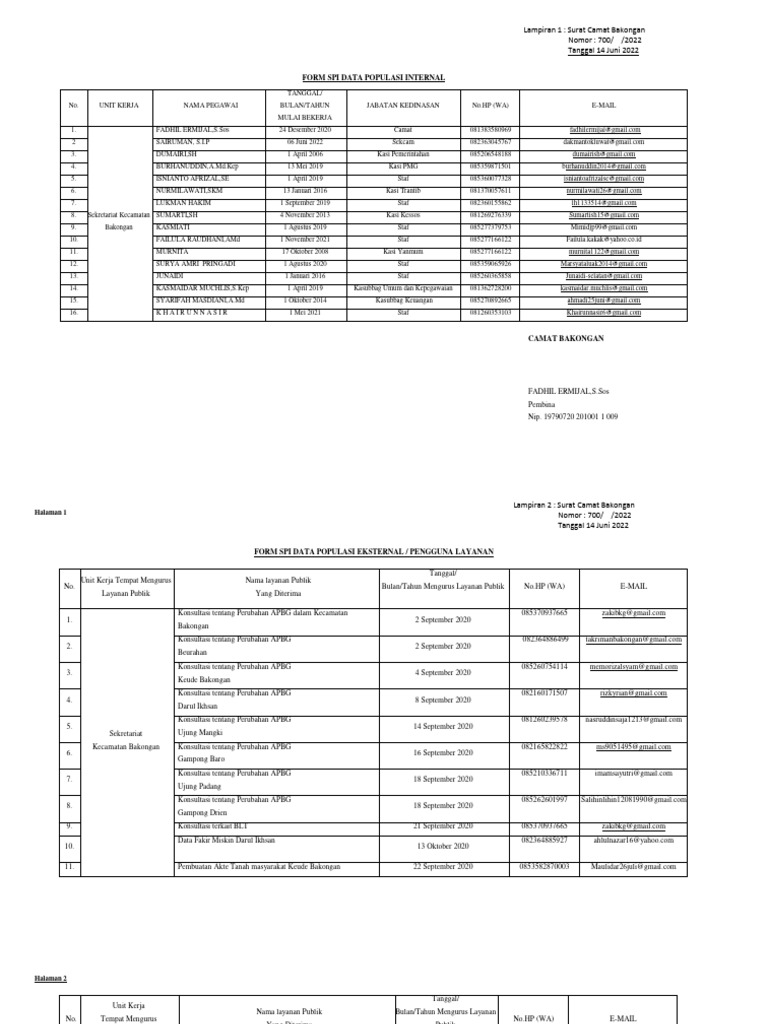 Form Spi Data Populasi Internal Bakongan | PDF