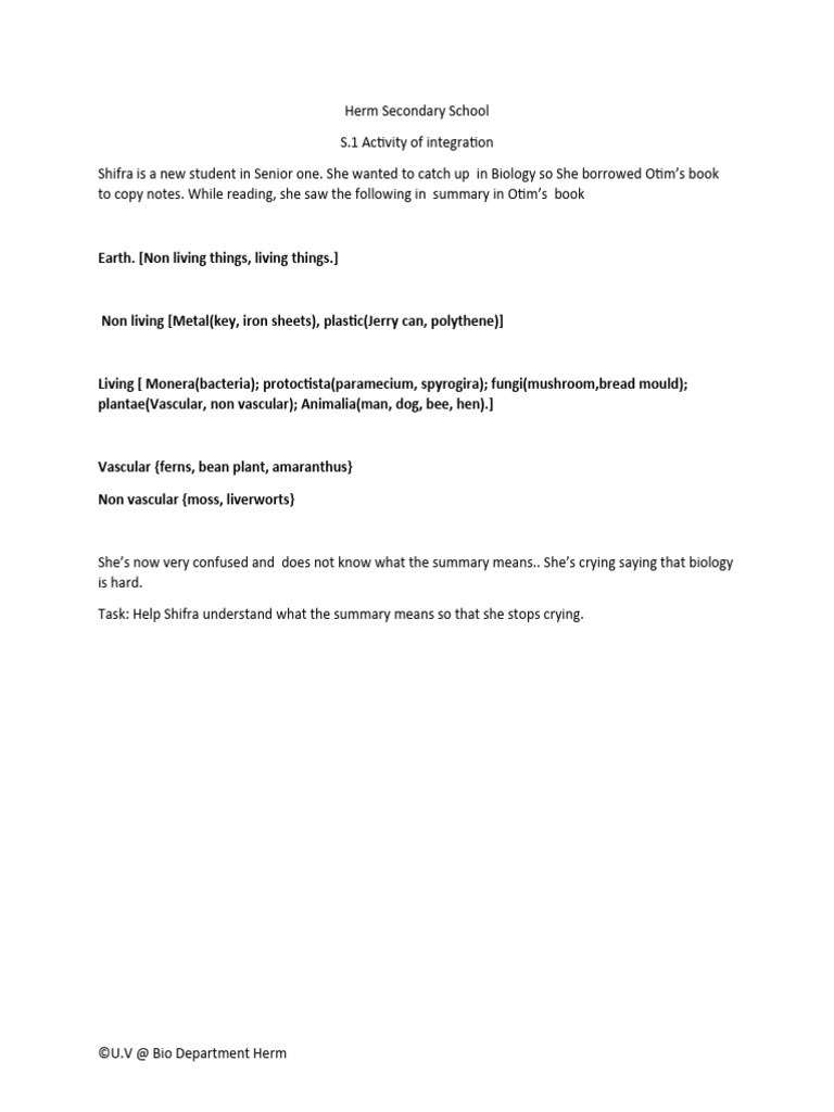 Senior One Activity of Integration | PDF