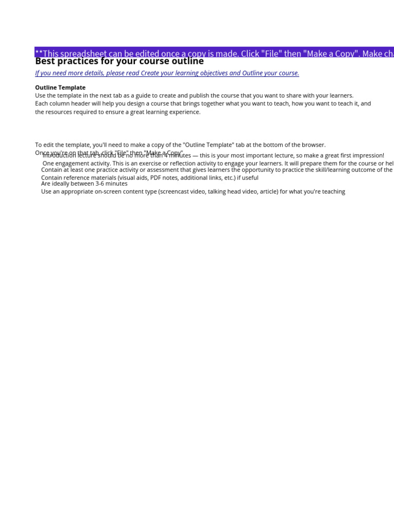 Udemy Course - Outline Template & Example - MAKE A COPY TO EDIT | PDF