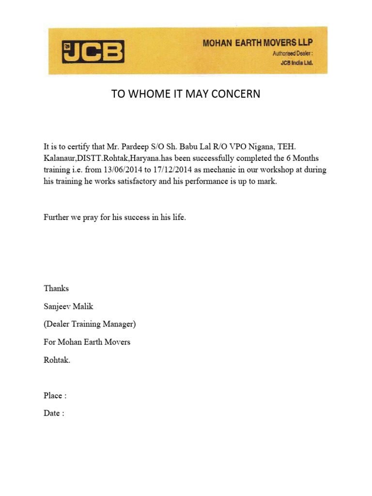 JCB Training Certificate. | PDF