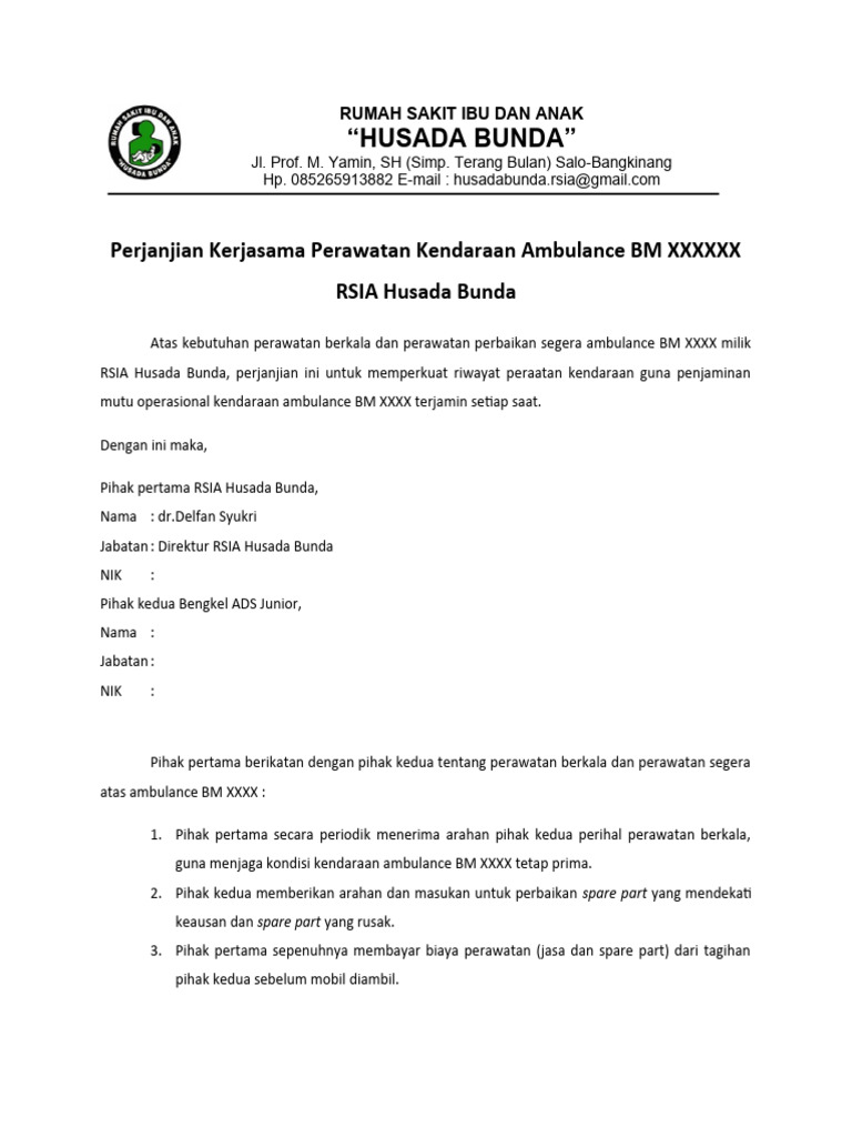 MOU PERAWATAN AMBULANCE | PDF