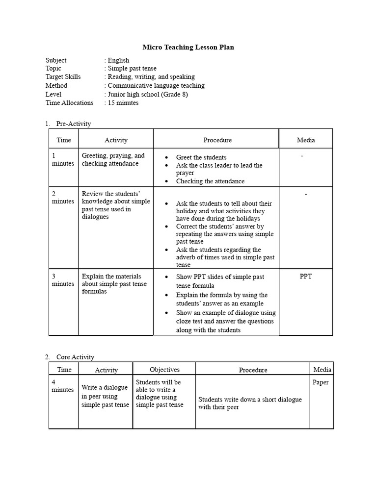 Pinurih Lukitaningtyas 2113042015 Microteaching Lesson Plan | PDF | Grammatical Tense ...