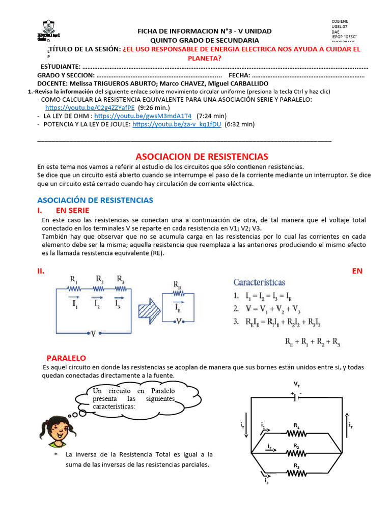 FICHA DE INFORMACION Circuitos Electricos | PDF | Resistencia Eléctrica y Conductancia | Energia ...