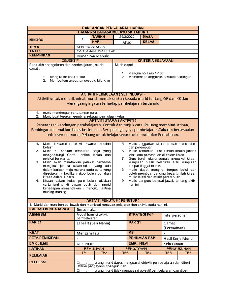 RPH TRANSISI BM MINGGU 2 | PDF