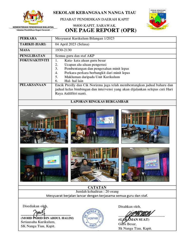 Opr Mesyuarat Kurikulum Bil 1 | PDF