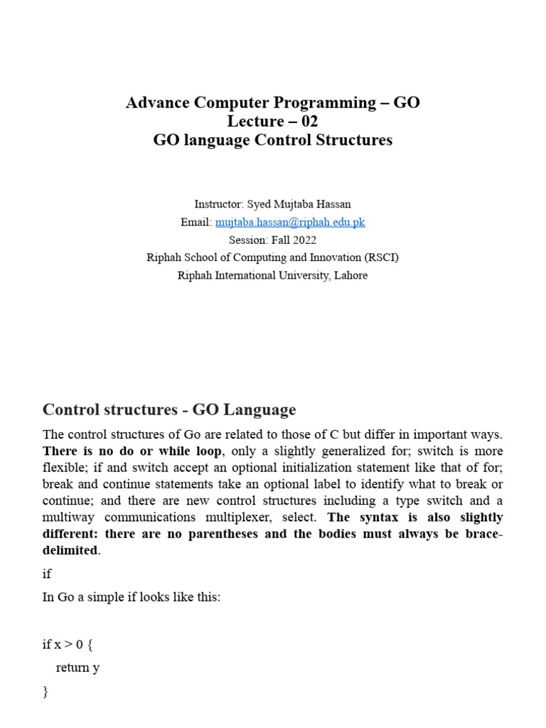 ACP Lecture 02 - Control Structures | PDF | Control Flow | Computer Engineering