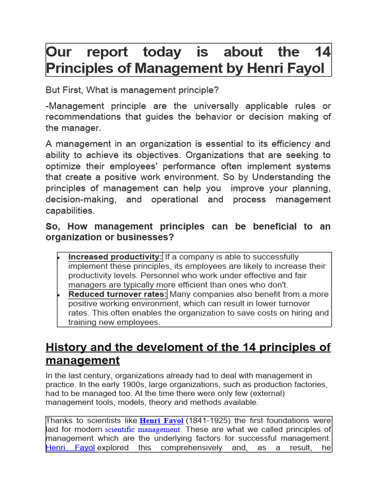 The 14 Principles of Management by Henri Fayol | PDF