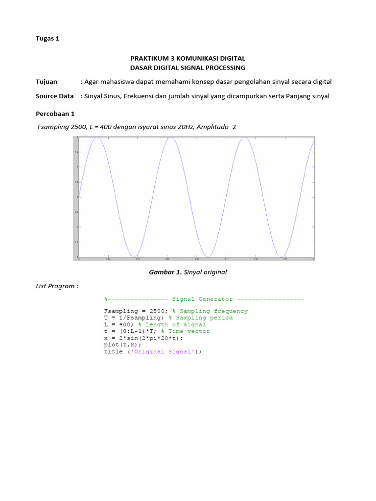 Tugas 1. Sinyal Digital Aplikasi Matlab | PDF | Sampling (Signal Processing) | Computer Engineering
