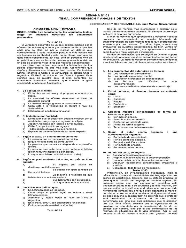 Aptitud Verbal Juan Manuel Salazar Monje | PDF