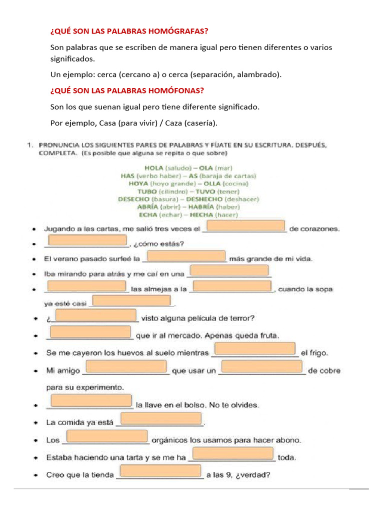 PALABRAS HOMOFONAS Y HOMÓGRAFAS TAREA - COMUNICACION | PDF