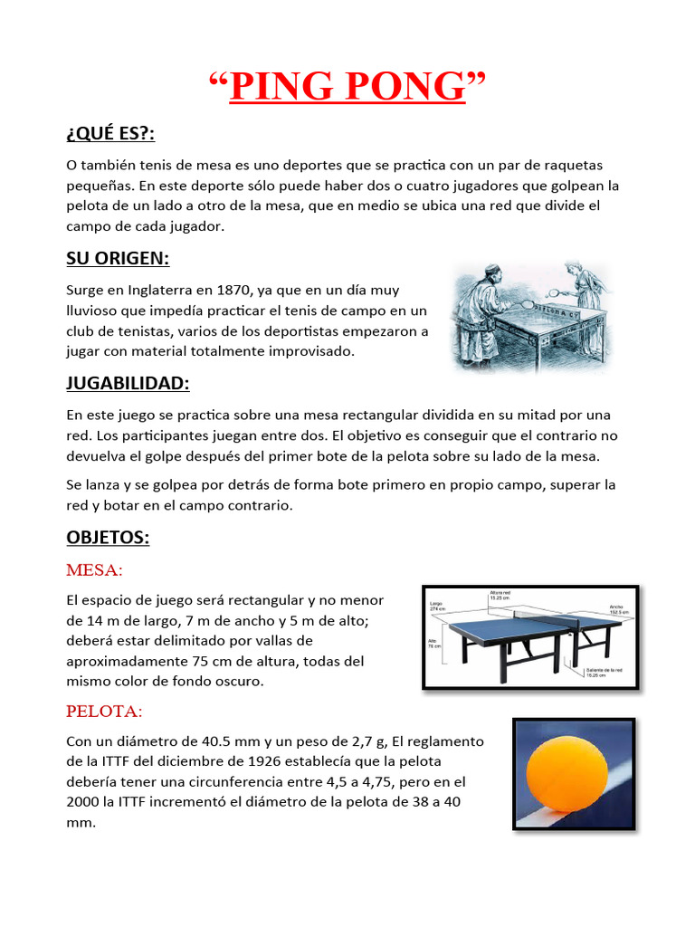 Reglas y Origen del Ping Pong | PDF | Deportes y actividades al aire libre