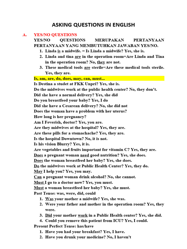 Asking Questions in English | PDF | Nursing | Midwife