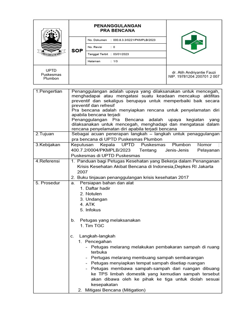 Sop - Pra Bencana | PDF