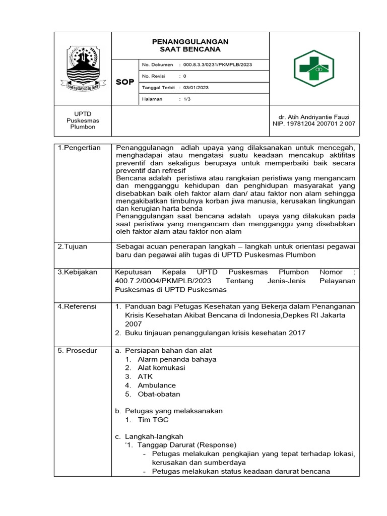 Sop - Saat Bencana | PDF