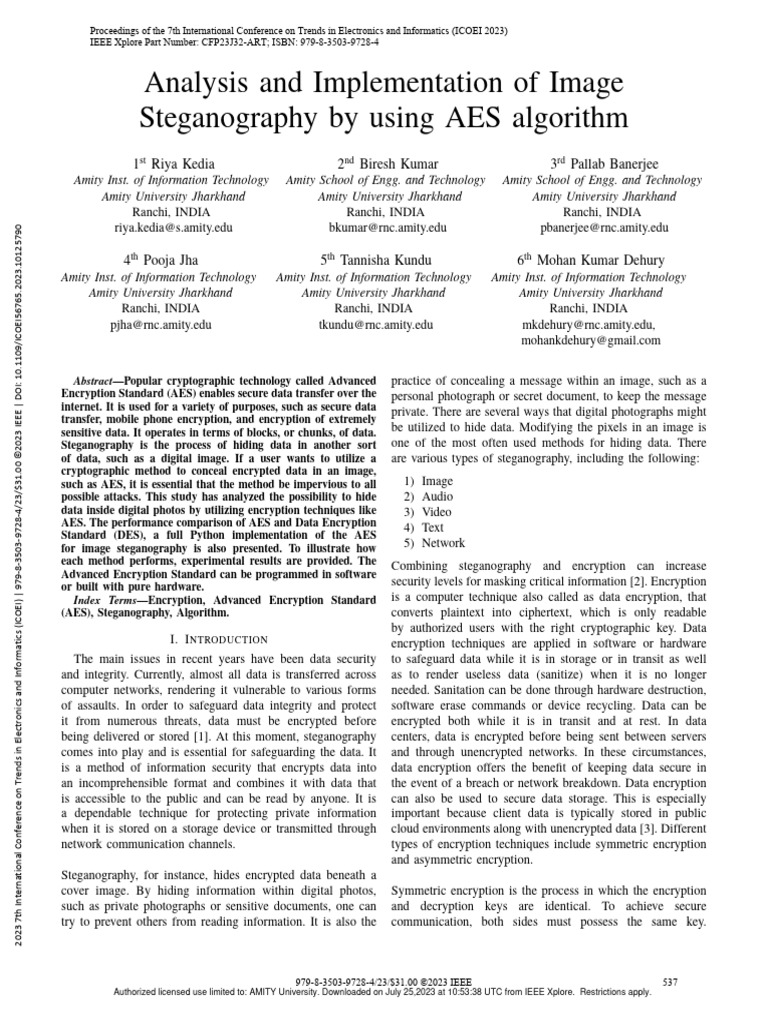 AUJ Analysis and Implementation of Image Steganography by Using AES ...