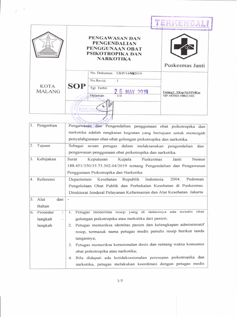 Sop Pengawasan Dan Pengendalian Penggunaan Obat Psiko-Narko | PDF