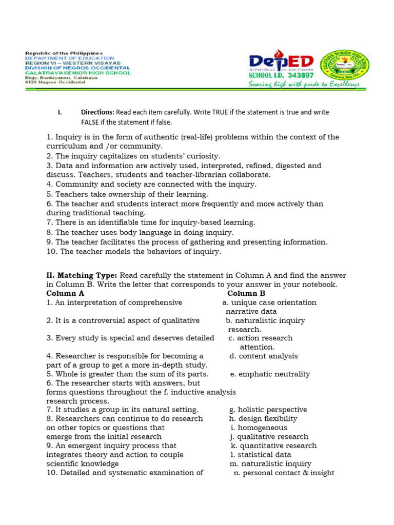 First Test | PDF | Qualitative Research | Inquiry