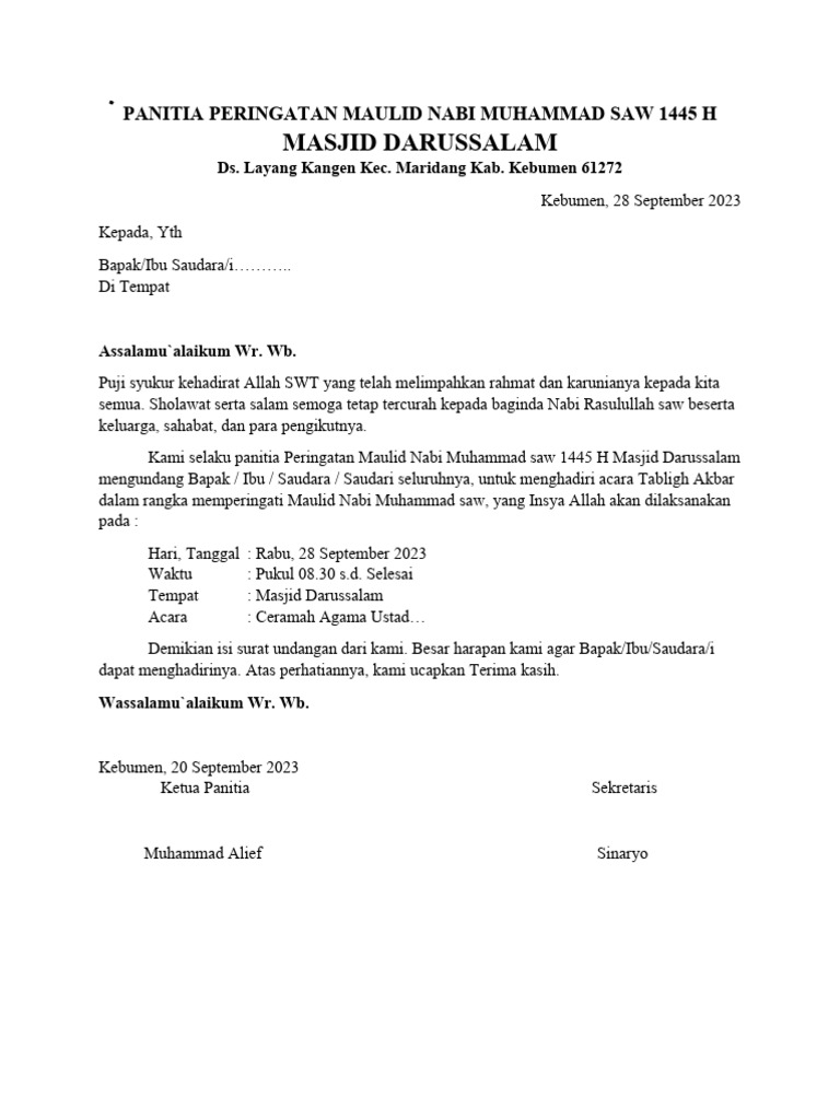 Undangan Maulid Nabi 1445 H Editable | PDF | Memasak, Makanan, & Anggur ...