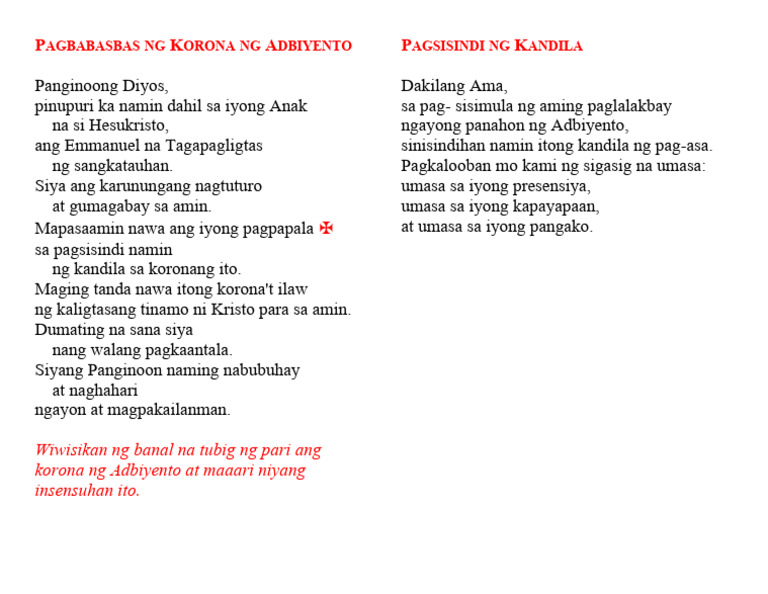 Pagbabasbas NG Korona NG Adbiyento | PDF