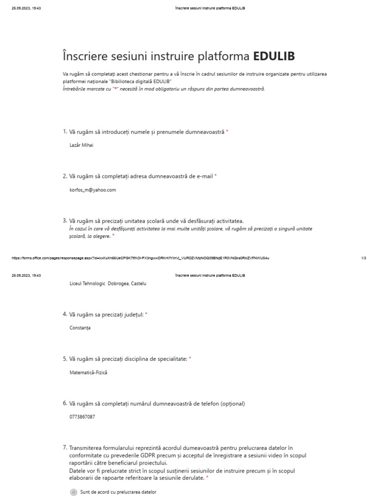 Înscriere Sesiuni Instruire Platforma EDULIB | PDF