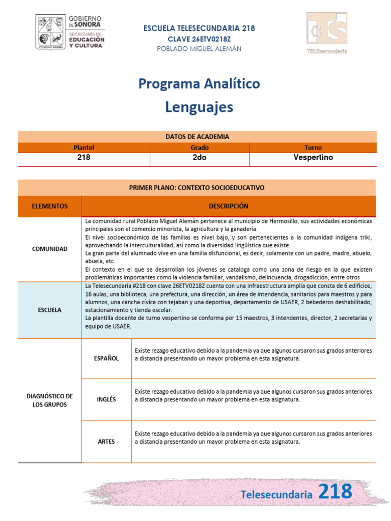 TV218 Programa Analítico Completo Segundo Grado | PDF