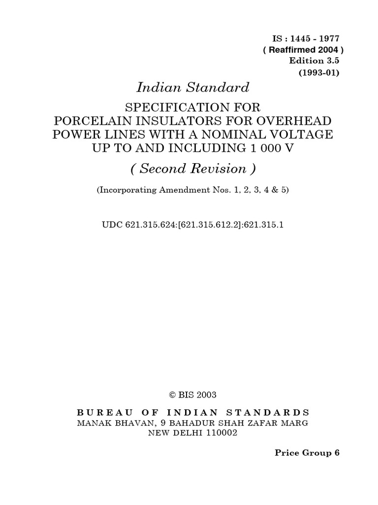 1445 Spcs For Porcelin Insulatator With V Upto & Including 1000 V | PDF
