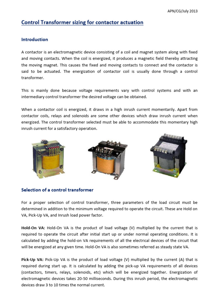 Tech Article - Control Transformer Selection | PDF | Technology ...