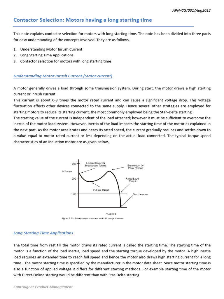 Tech Article - Contactor Selection For Motors With Long Starting Time | Download Free PDF ...