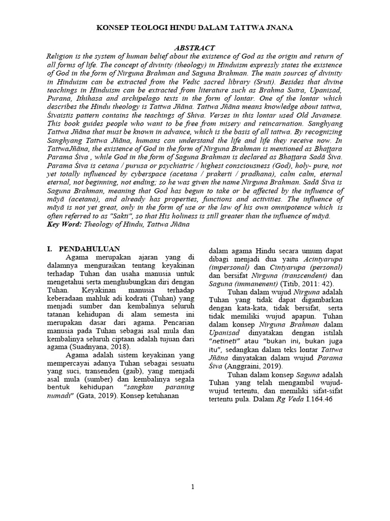 Konsep Teologi Hindu Dalam Tattwa Jnana (Di-Dkv) | PDF