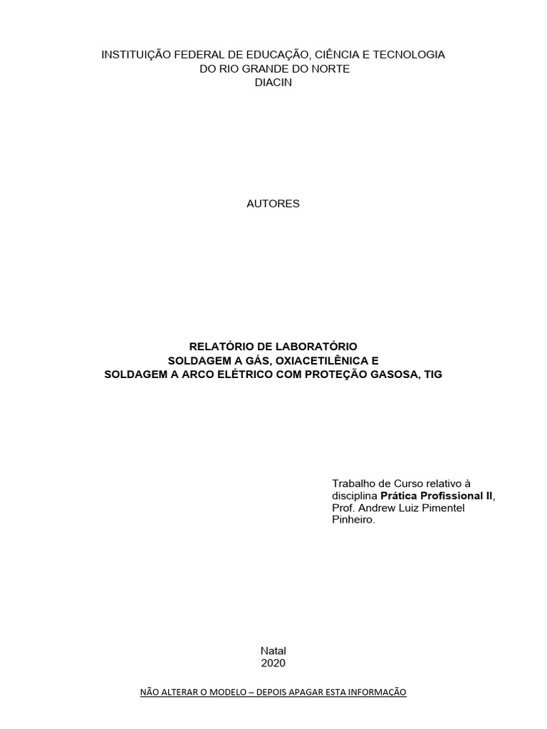 Relat OXI - TIG - Modelo | PDF