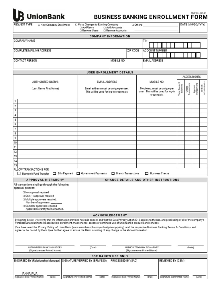 UB Business Banking Enrollment Form | PDF | Cheque | Banks UB Business Banking Enrollment Form | PDF | Cheque | Banks