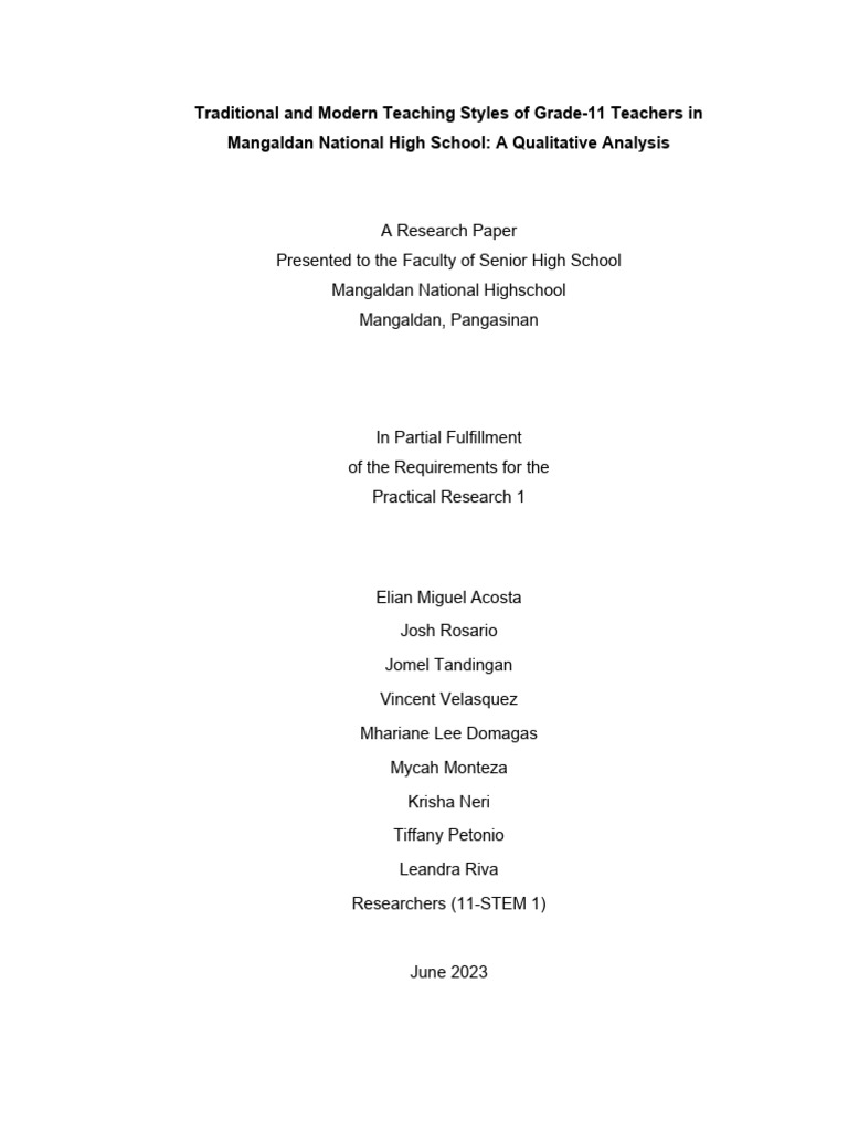 Traditional and Modern Teaching Styles of Grade 11 Teachers in ... Traditional and Modern Teaching Styles of Grade 11 Teachers in ...