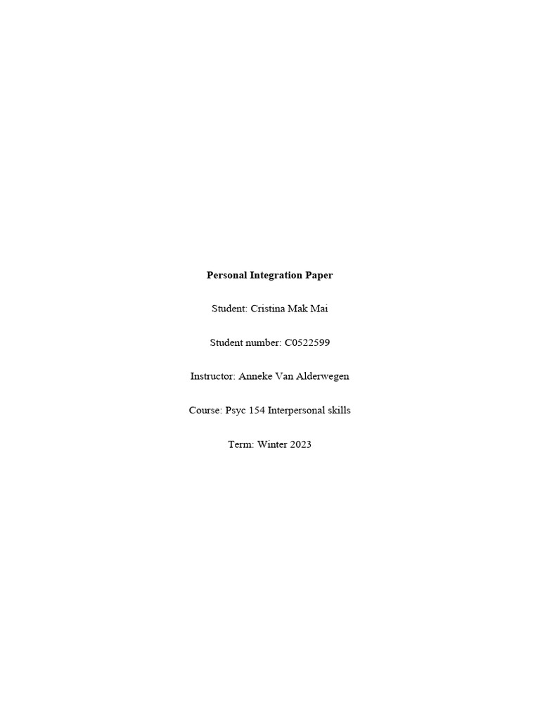 Personal Integration Paper | PDF | Intimate Relationships | Self Concept
