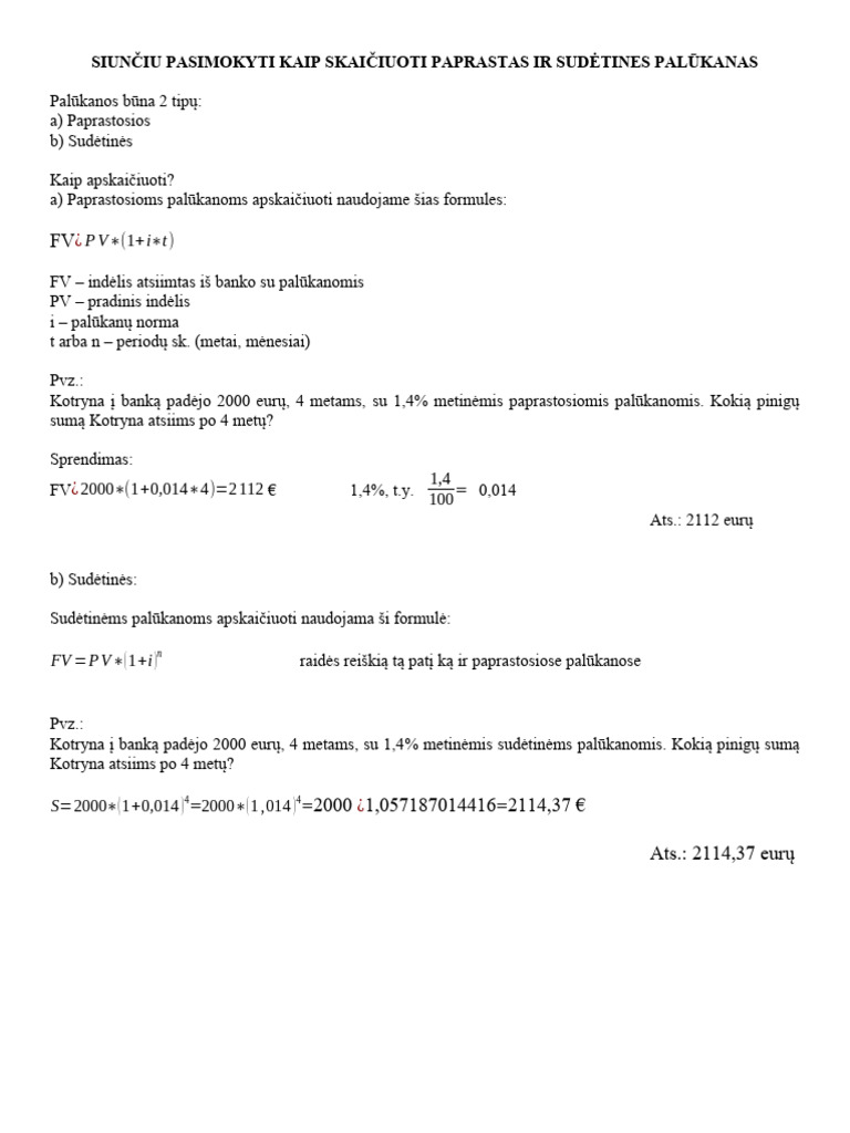Paprastosios Ir Sudetines Palukanos - Teorija | PDF