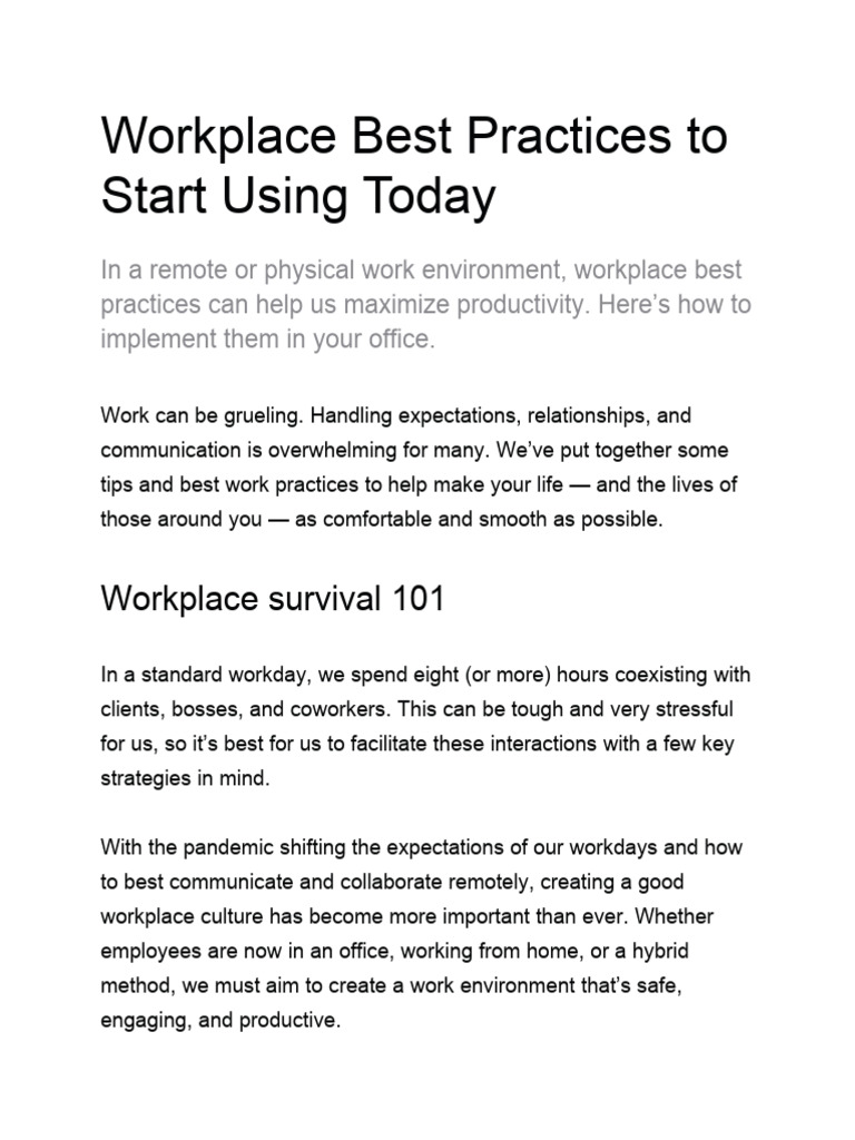 Workplace Best Practices To Start Using Today | PDF