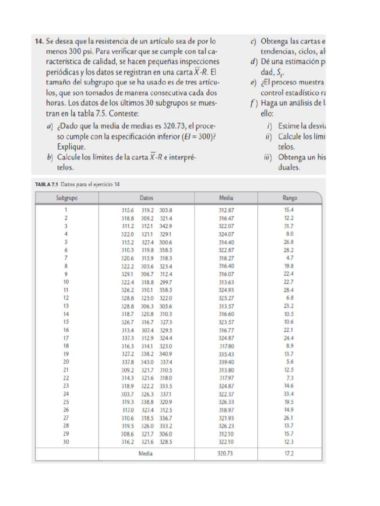 Ejercicio 14, Carta X-R | PDF