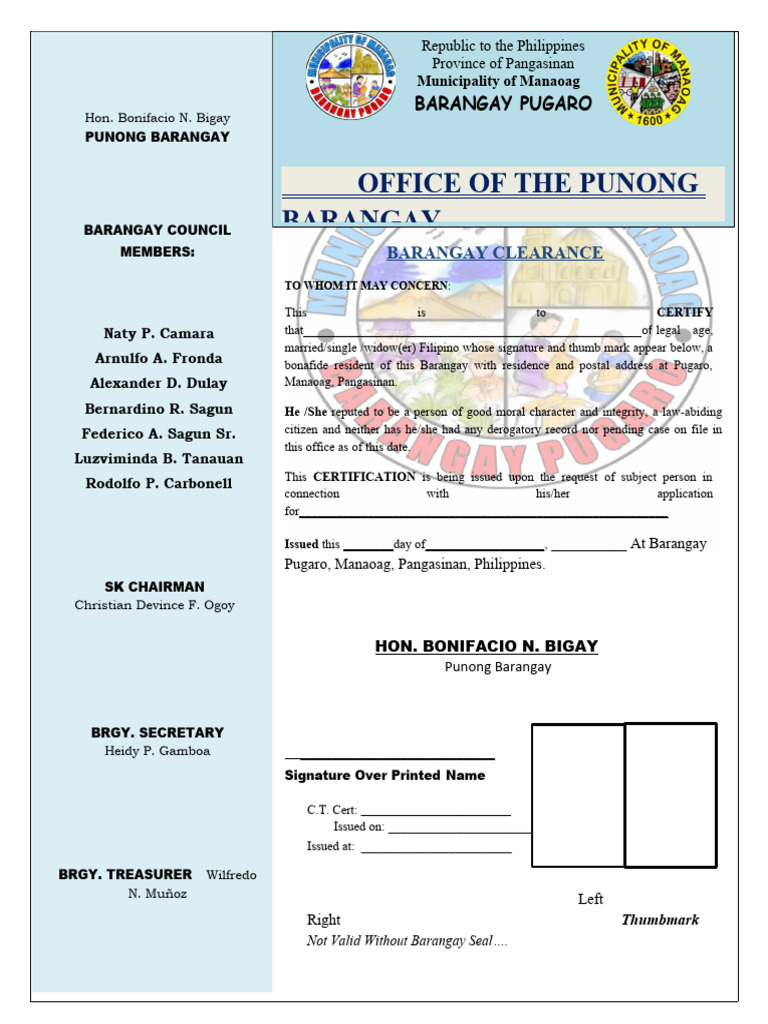 Barangay Clearance New | PDF
