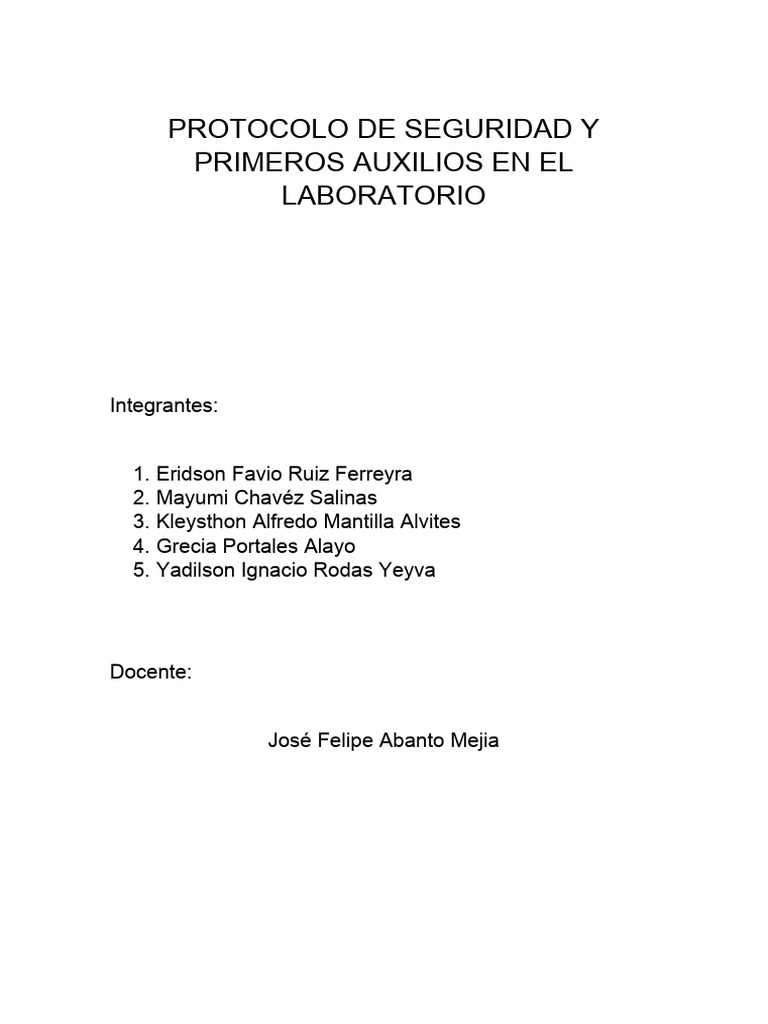 Protocolo de Seguridad y Primeros Auxilios en El Laboratorio | PDF | Laboratorios | Primeros ...