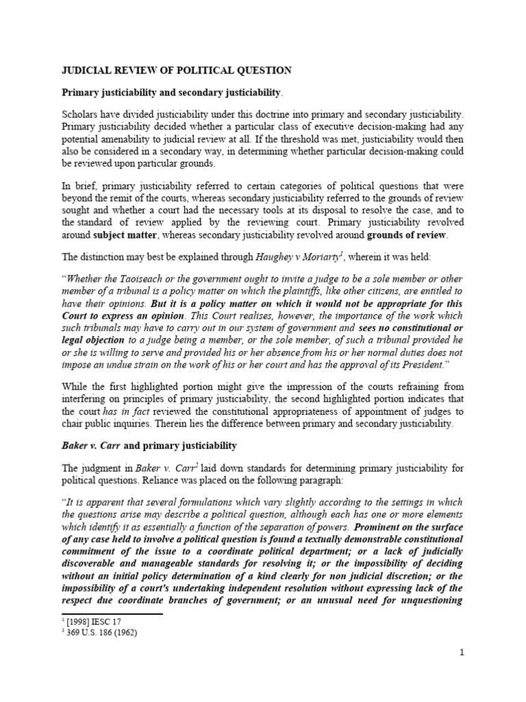 Understanding Political Question Justiciability | PDF | Supreme Court ...