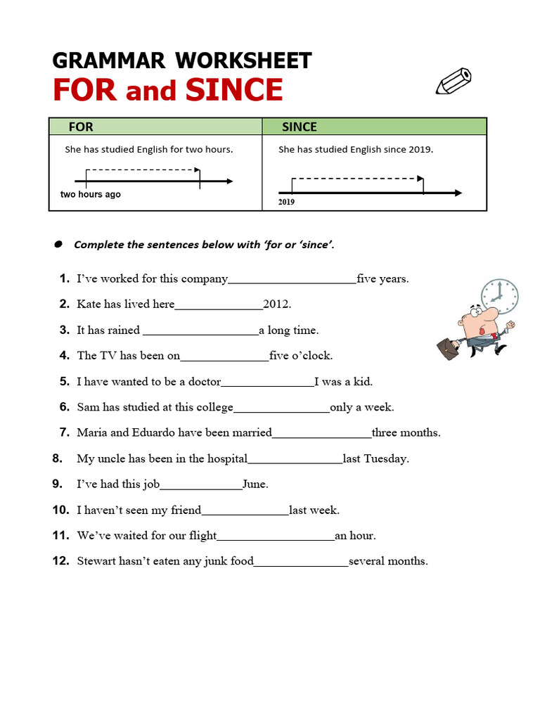 Present Perfect: For and Since Worksheet | PDF