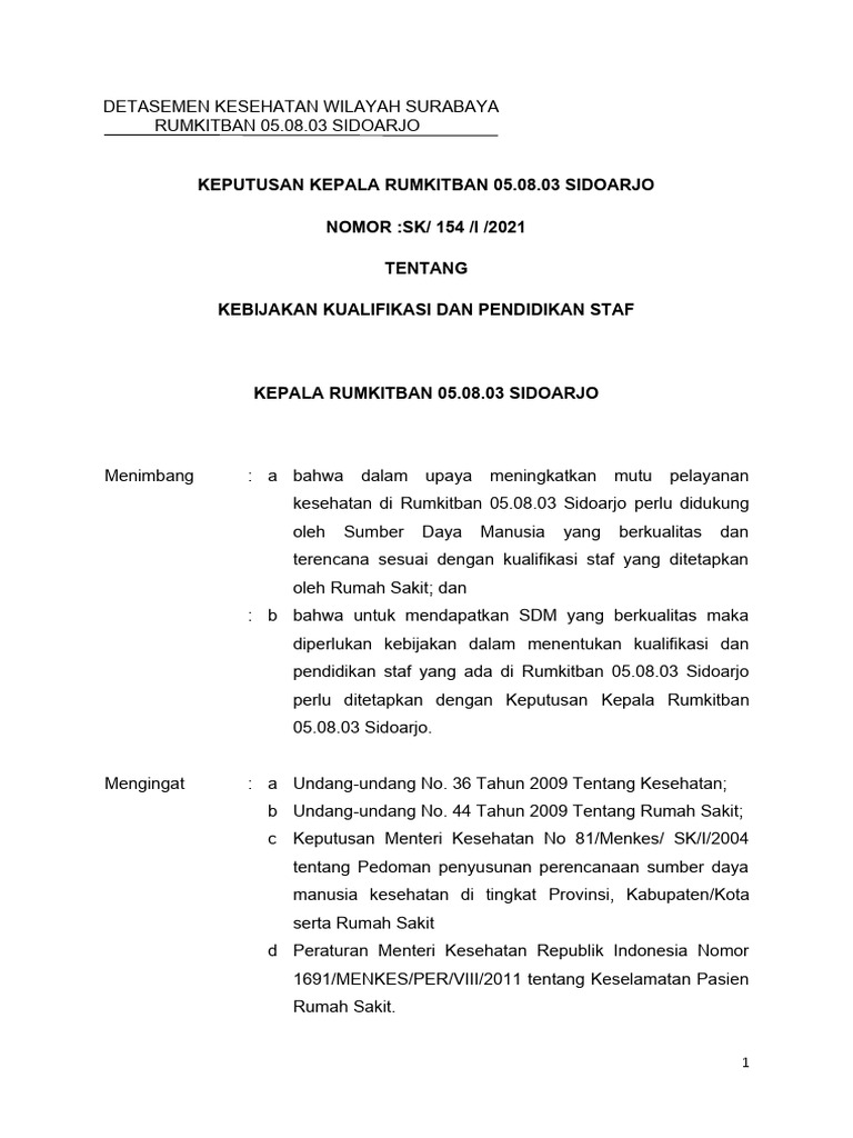 Ketetapan Kualifikasi Dan Pendidikan Staf | PDF